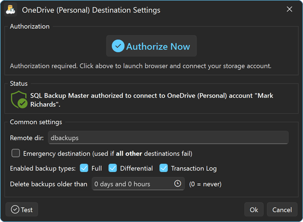 SQL Backup Master - Back up to OneDrive