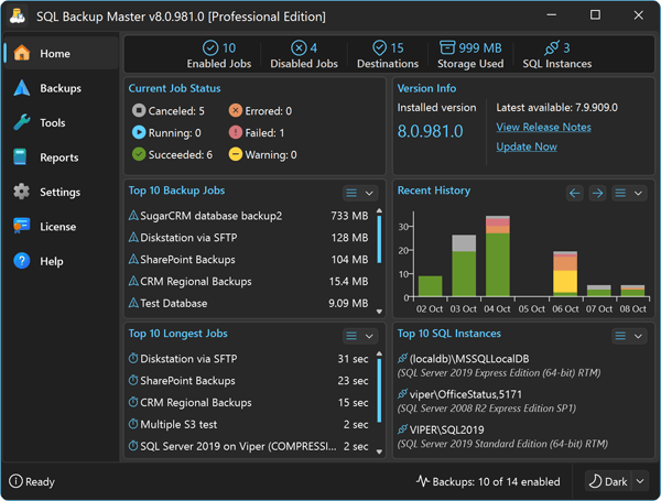 SQL Backup Master - Dashboard